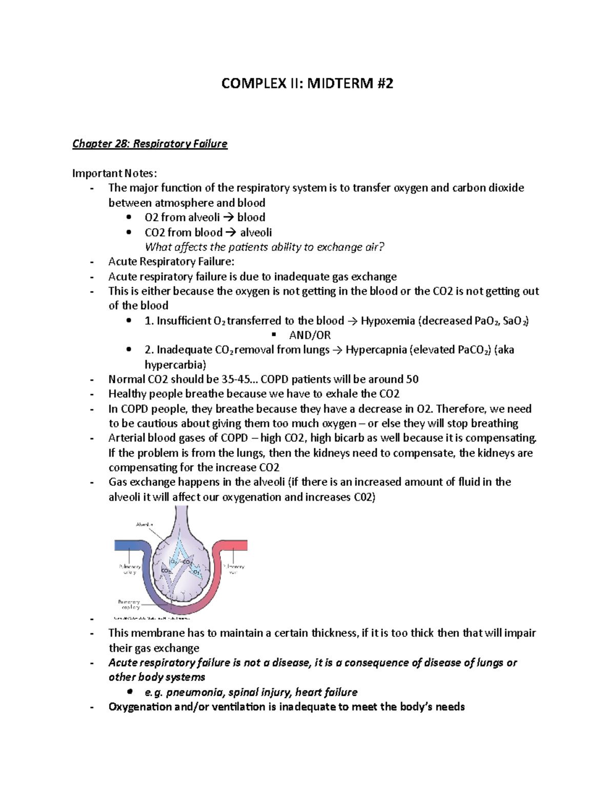 Complex ll Respiratory Failure Notes - COMPLEX II: MIDTERM #2 Chapter ...