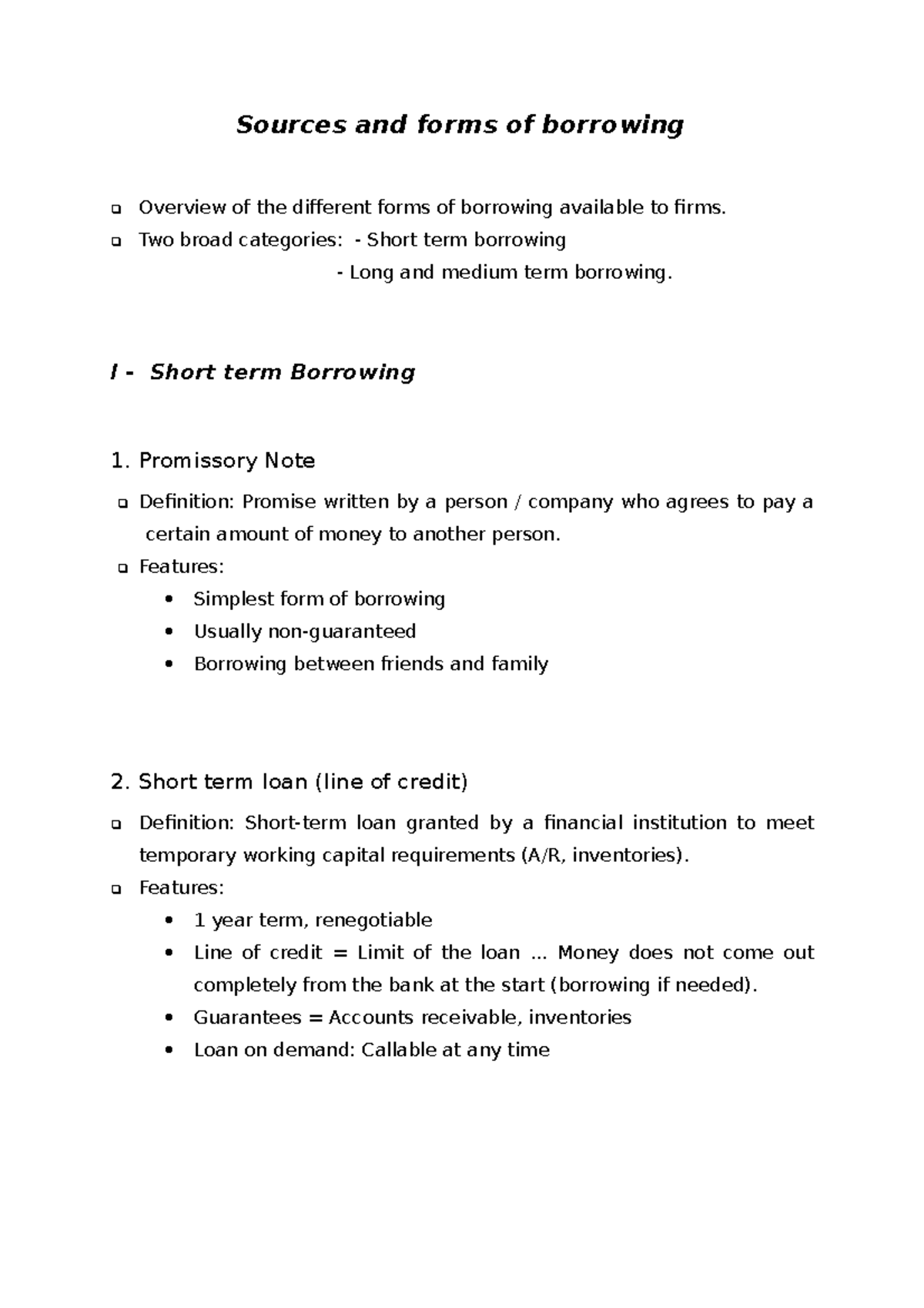 Sources and Forms of Borrowing - Sources and forms of borrowing ...
