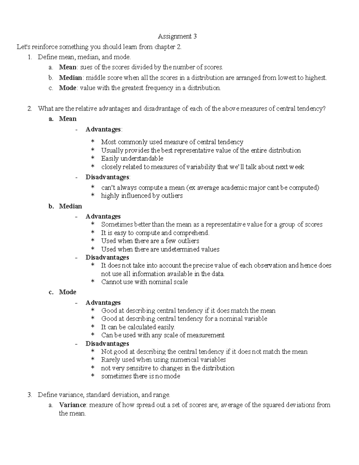 ASSIGNMENT 3.0 BEHAV - Assignment 3 Let's reinforce something you should learn from chapter 2 ...