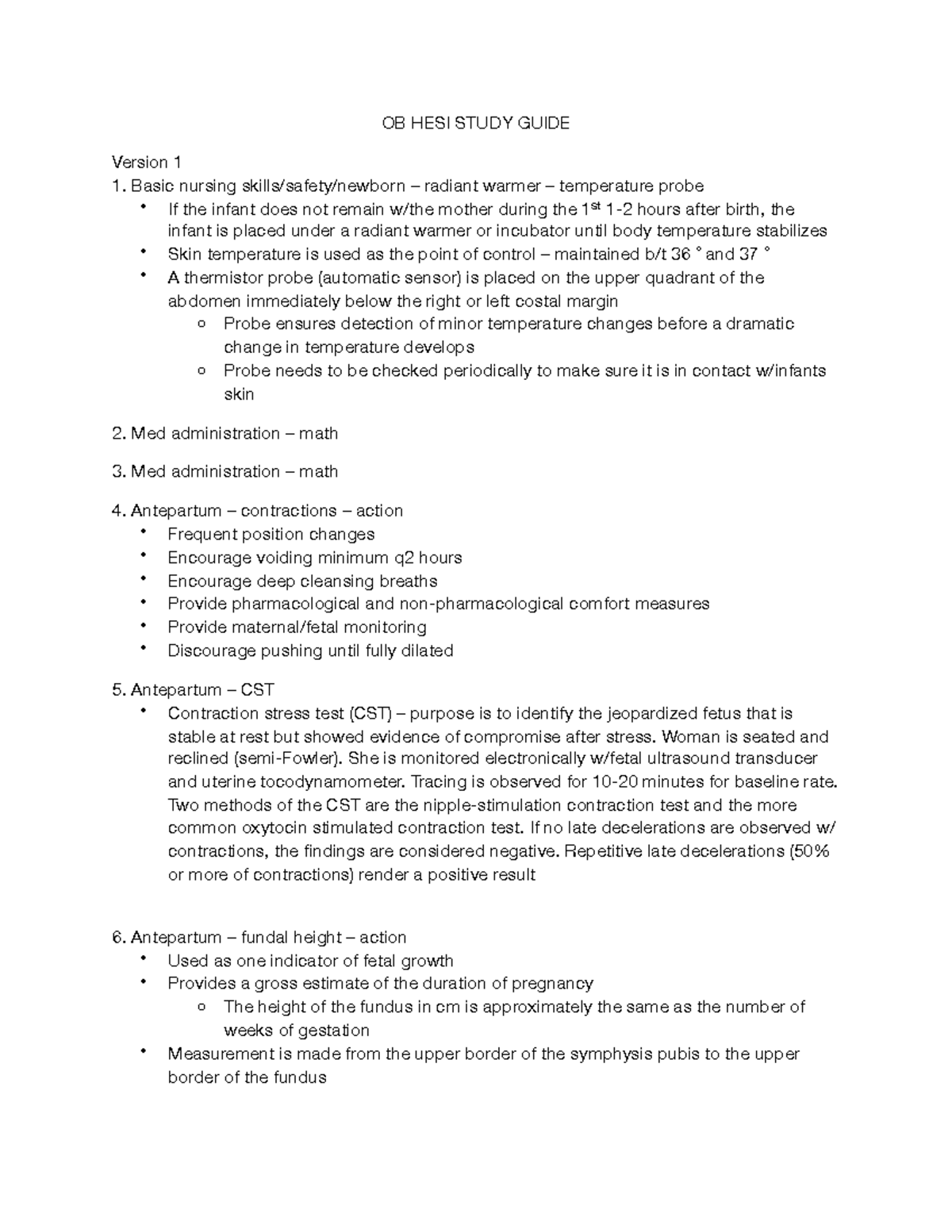 277652771 OB HESI Study Guide - OB HESI STUDY GUIDE Version 1 Basic ...