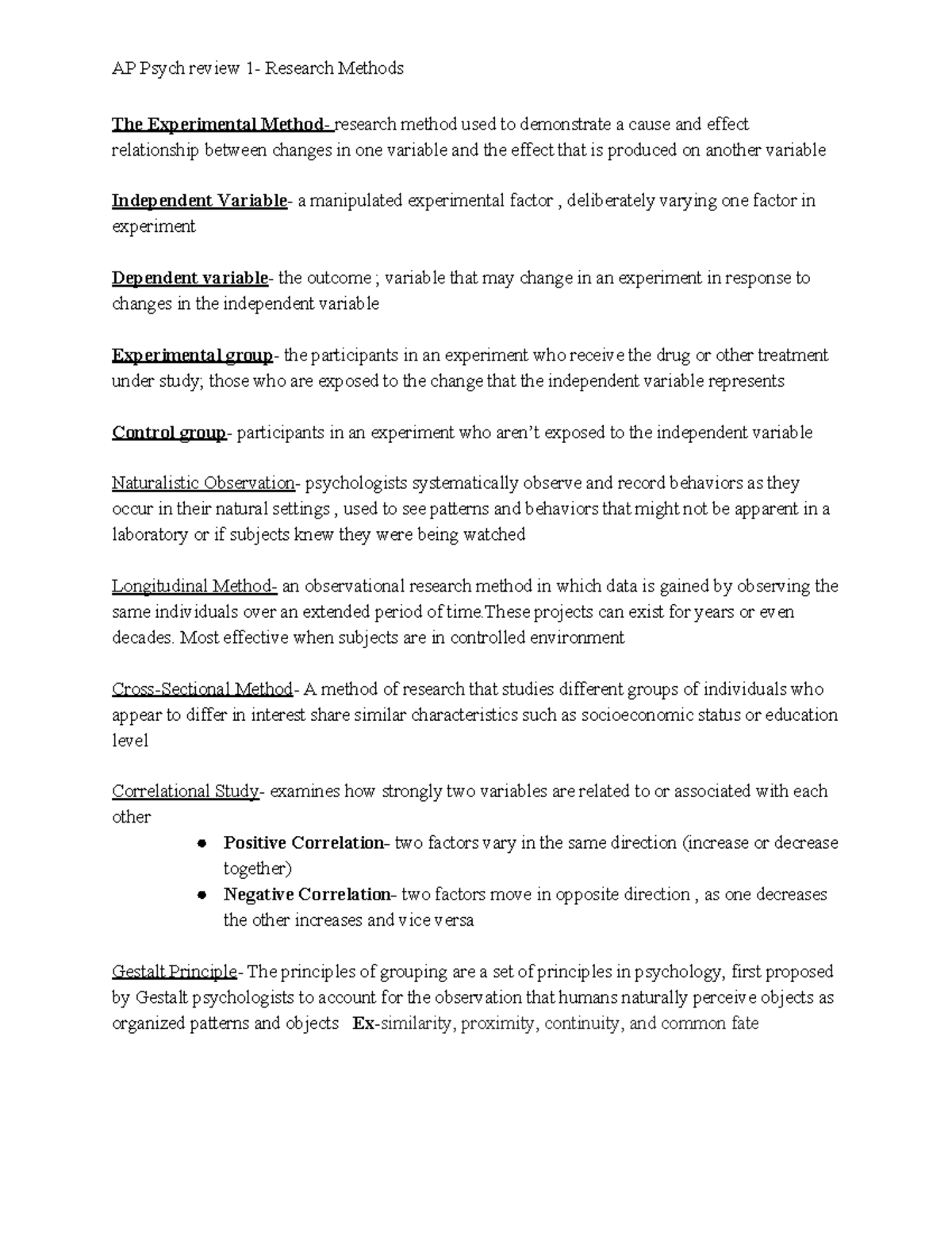 AP Psych reveiw 1- Research Methods-2 - AP Psych review 1- Research ...