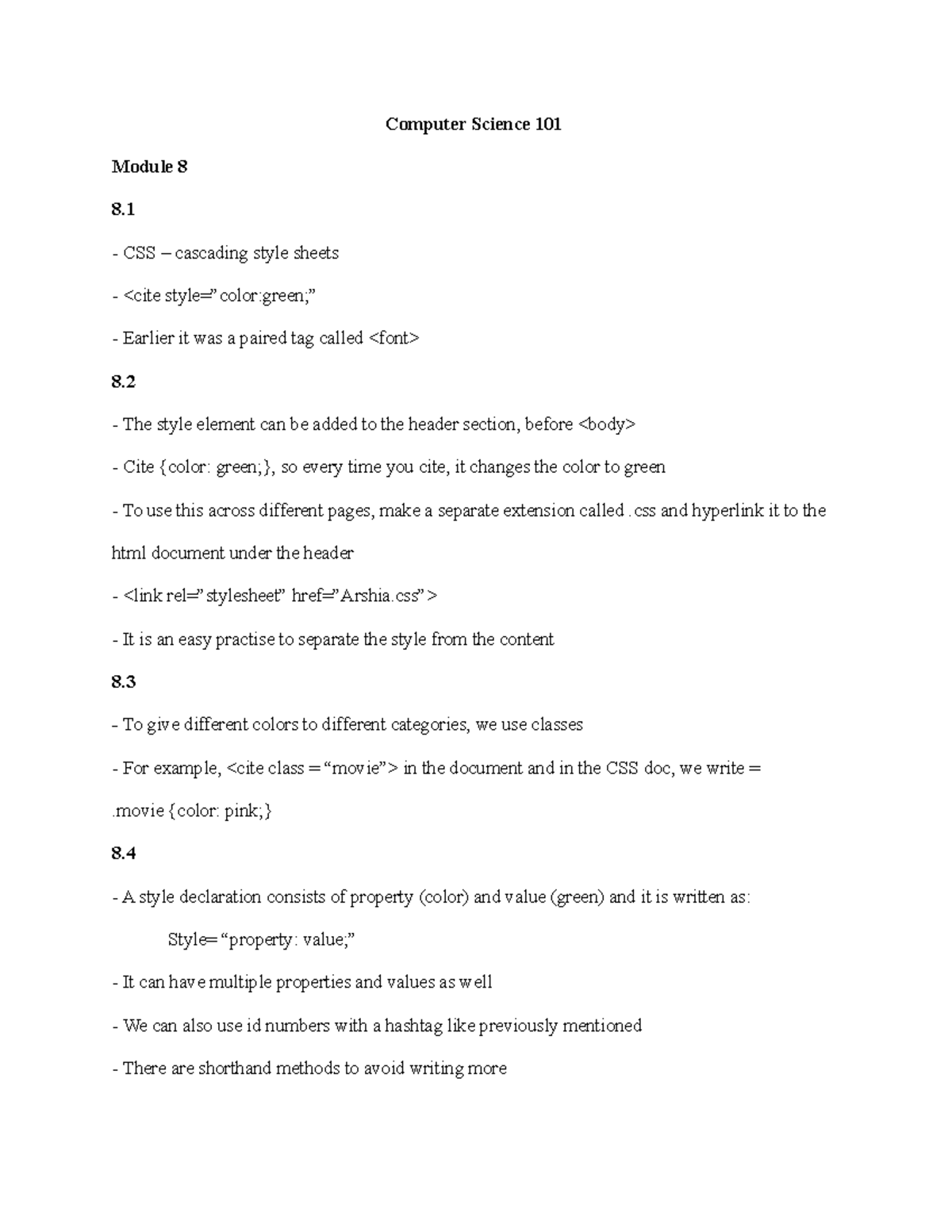 CS - Module 8 - Computer Science 101 (OL) - Computer Science 101 Module 8 8. CSS – cascading ...