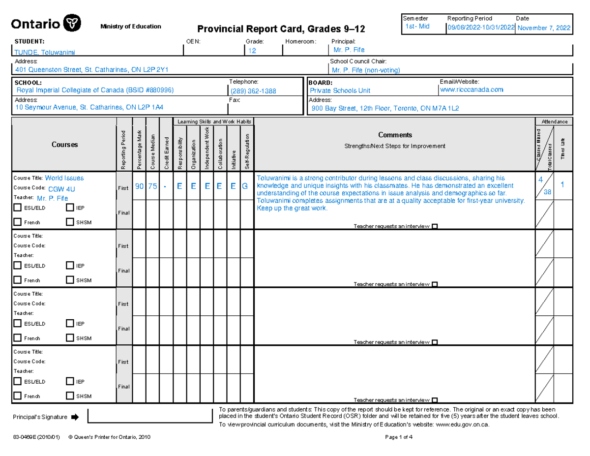 Canada prep world issues result - Semester Reporting Period Date ...