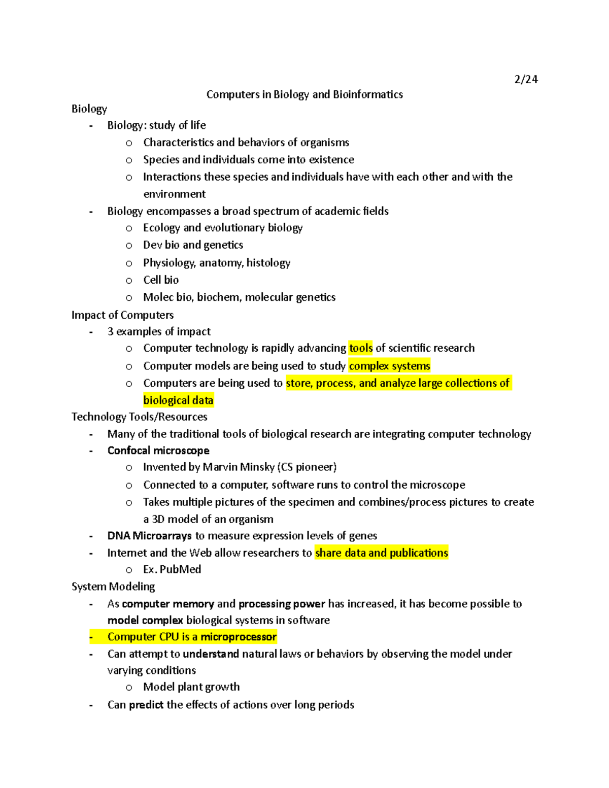 2:24 Bioapplications - Lecture NOtes - 2/ Computers in Biology and ...