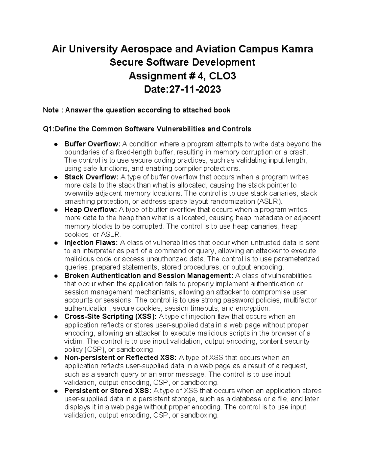 SSD Assignment # 3 - Air University Aerospace and Aviation Campus Kamra Secure Software ...