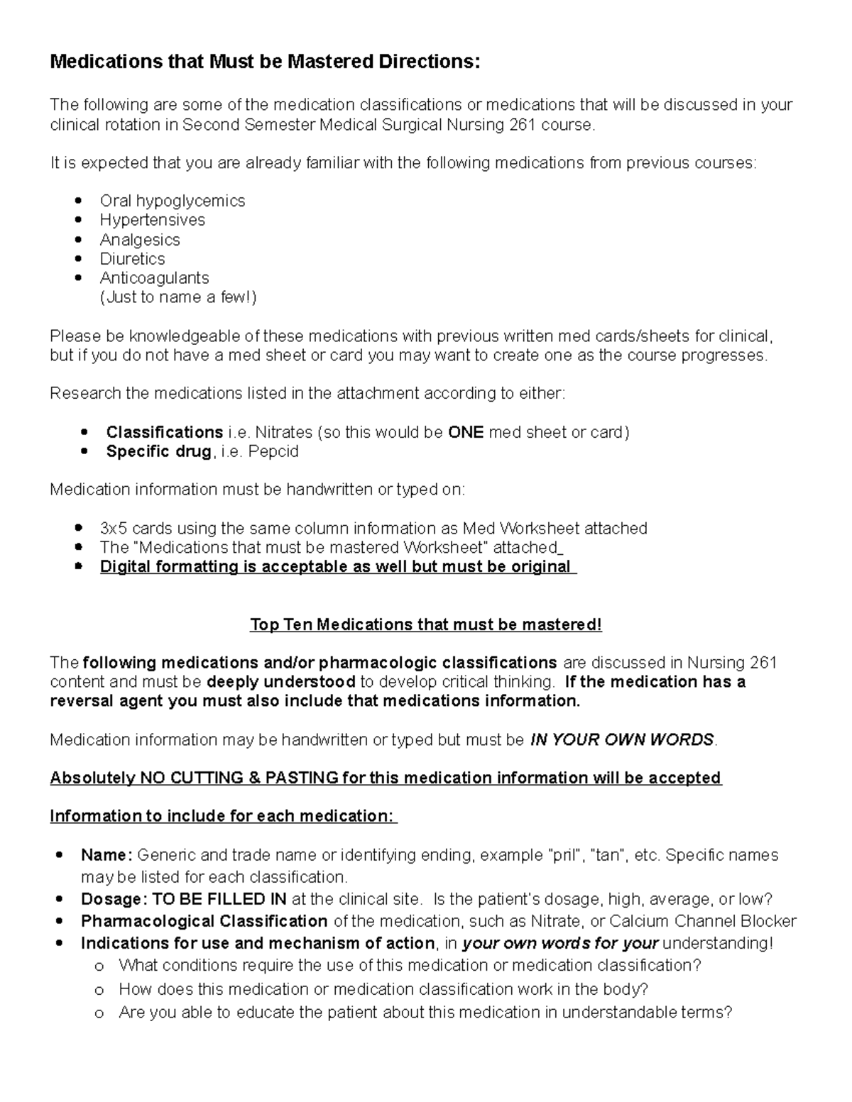 Medications that must be mastered N261 complete K - Medications that Must be Mastered Directions ...