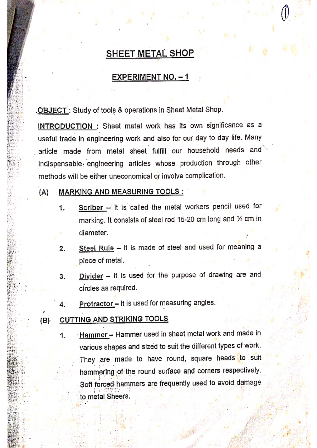 Sheet Metal - Workshop Practice - Studocu