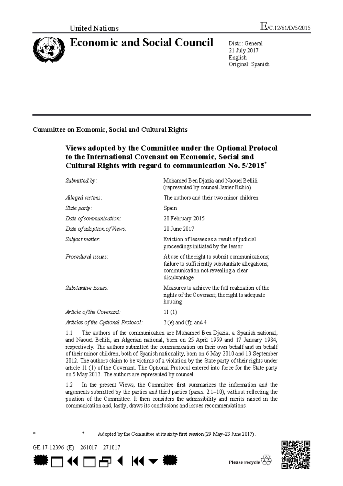 Cescr-Djazia v. Spain 2015 - Committee on Economic, Social and Cultural ...