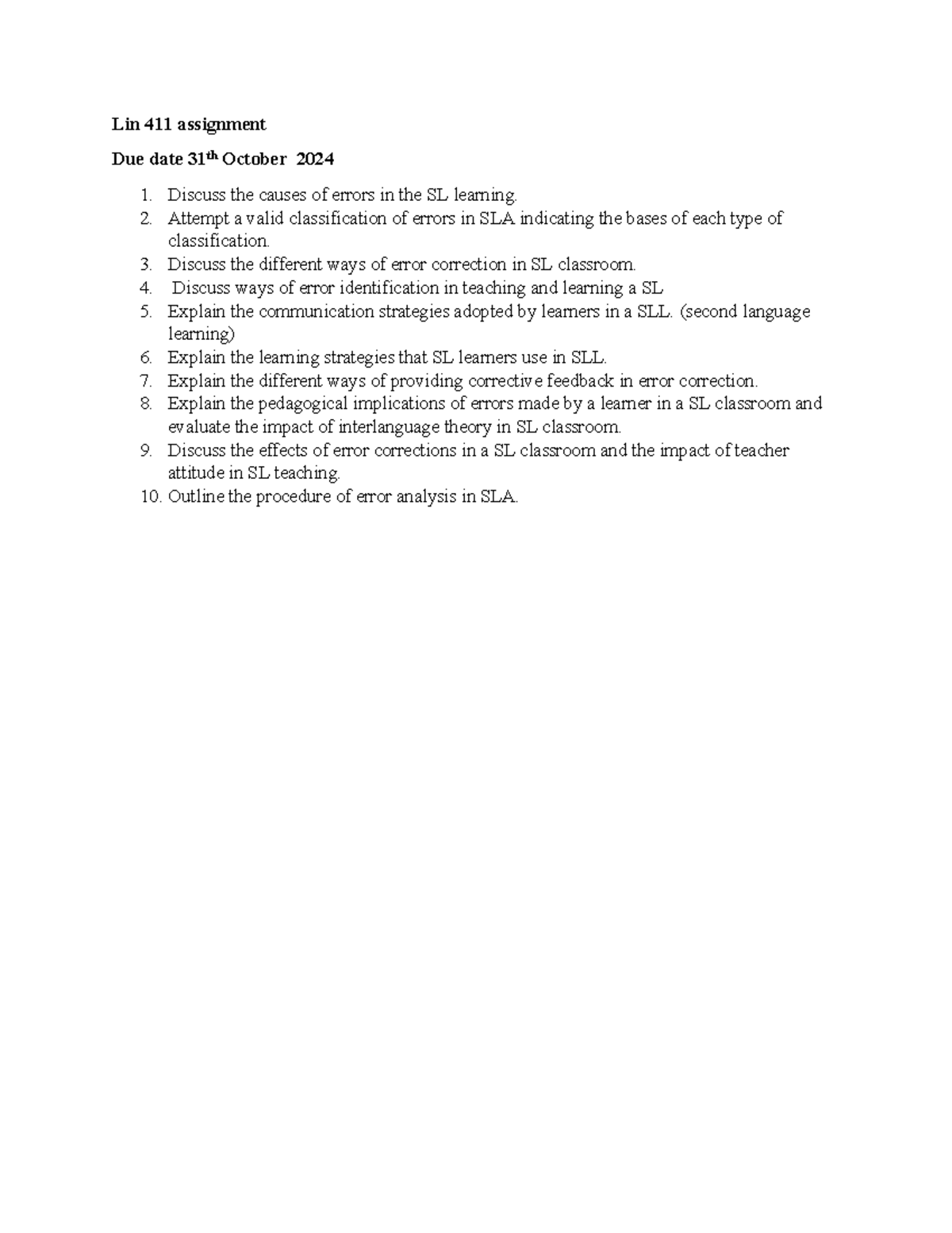 Lin 411 assignment - importance of swahili - Lin 411 assignment Due date 31 th October 2024 1 ...