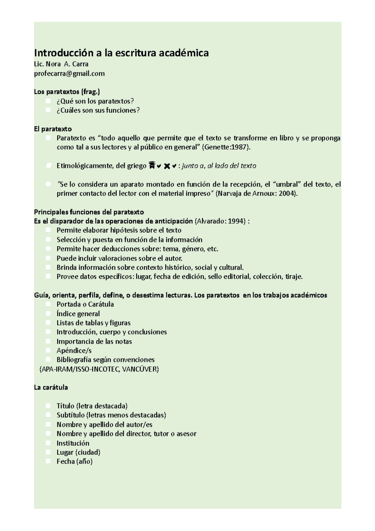 Introducción a la escritura académica Lic. Nora A. Carra -