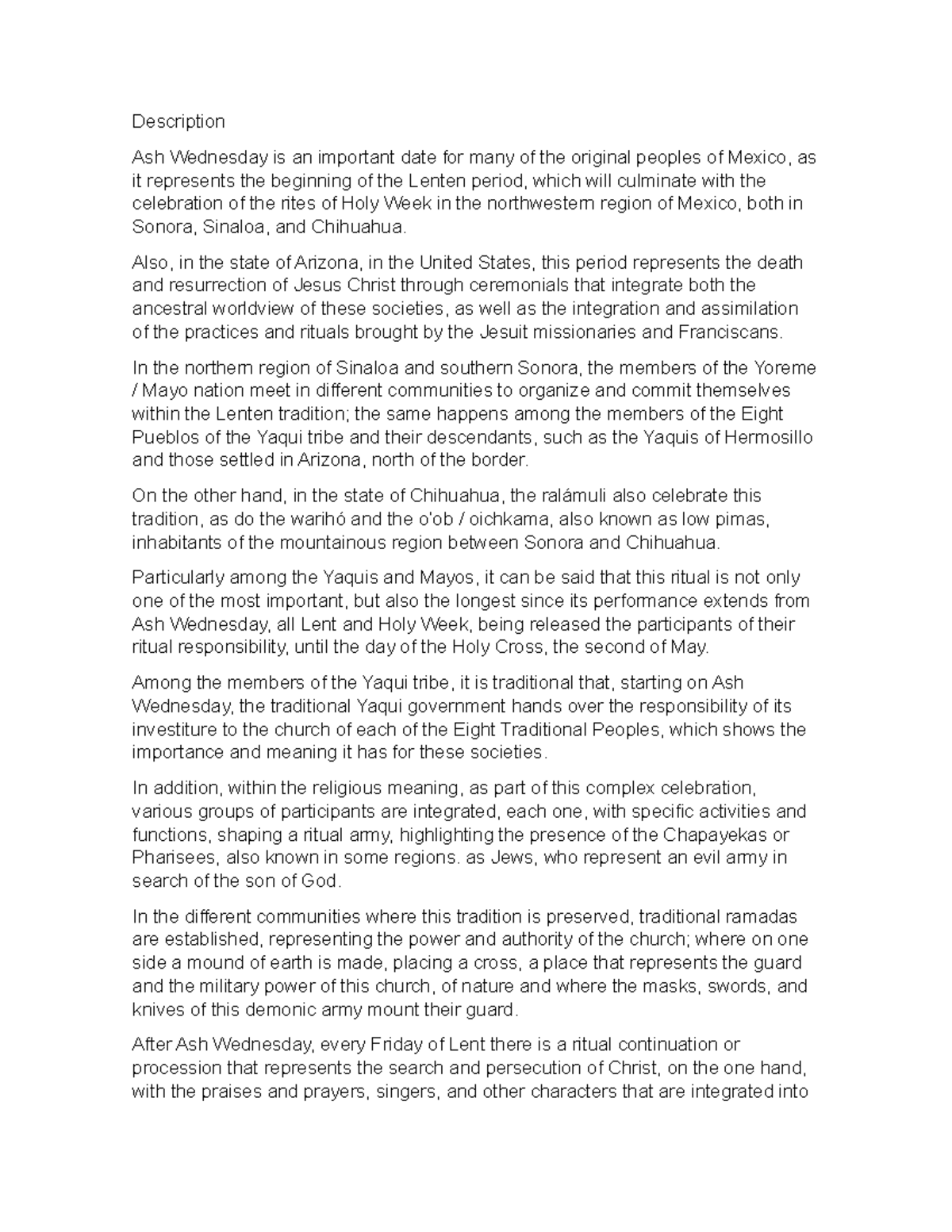 Description Ash Wednesday - Also, in the state of Arizona, in the ...