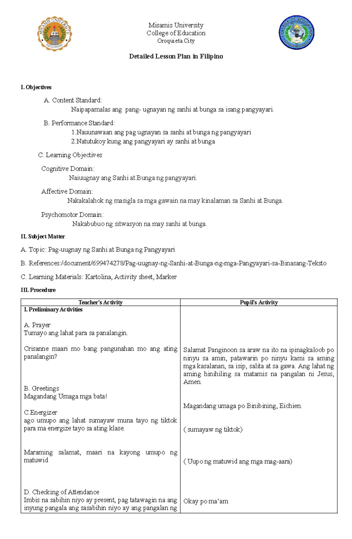 TMDI Lesson Plan EMarquita - Misamis University College of Education ...