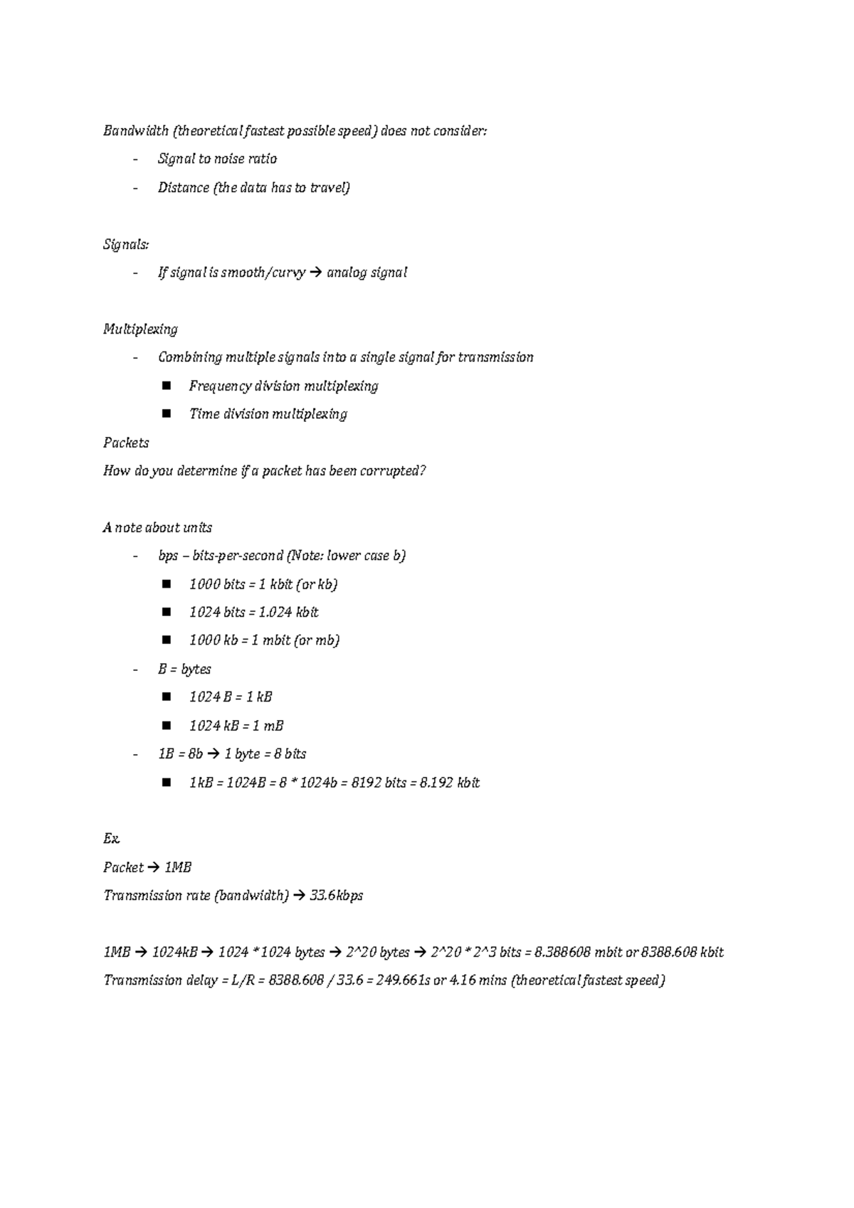 Lecture 2 Notes - CS 456 Fall 2019 (Lesley Istead) - Bandwidth ...