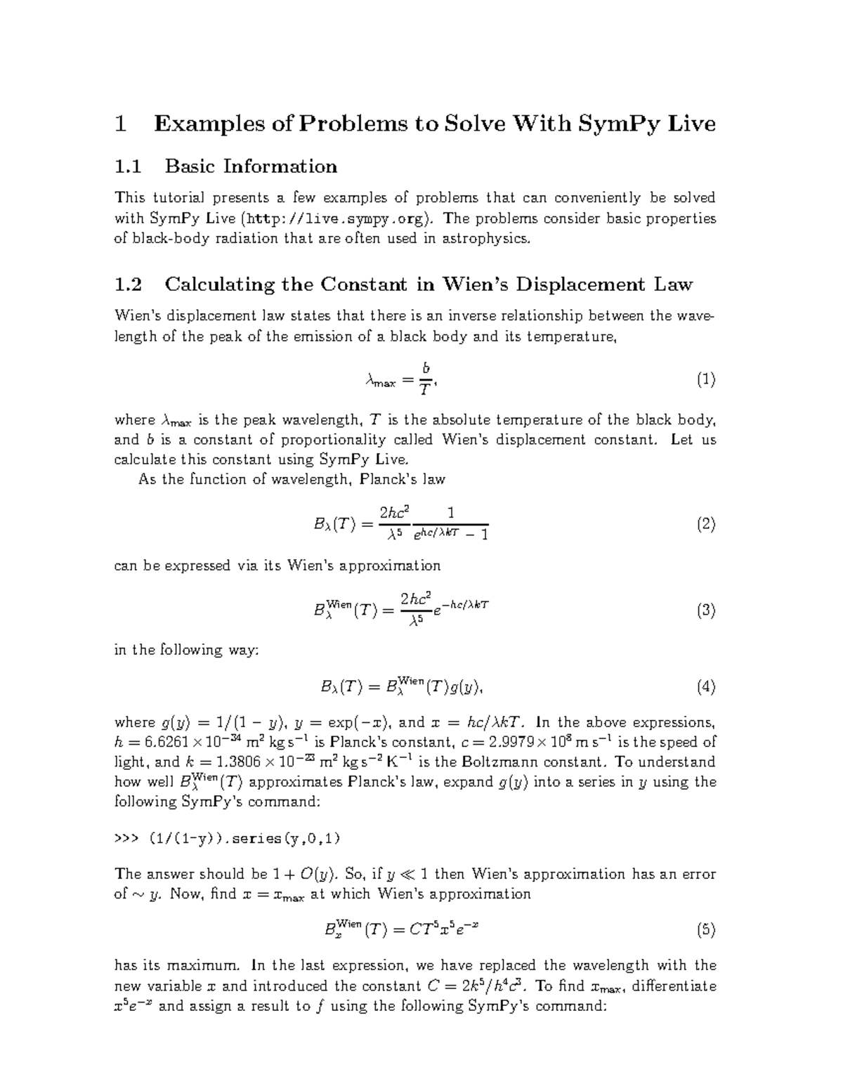 Seminar assignments - 1 examples of problems to solve with sympy live ...