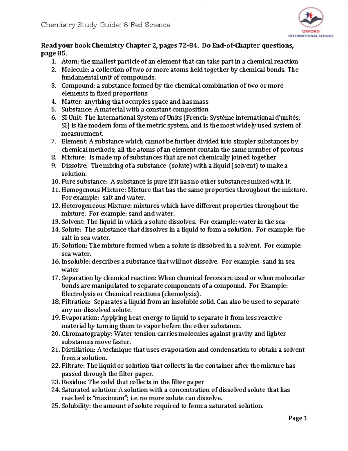 8 Red Study Guide Chemistry - Read your book Chemistry Chapter 2, pages ...