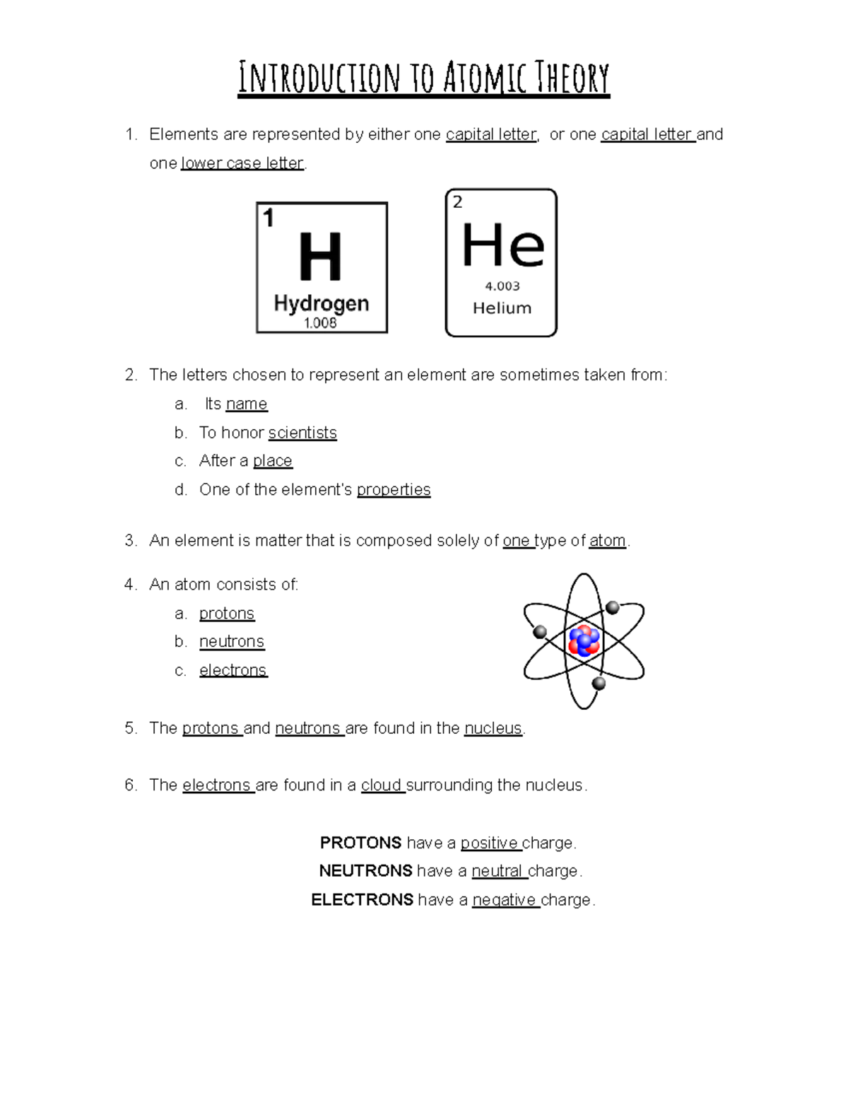 Atomic Theory Review - good! - Introduction to Atomic Theory Elements ...