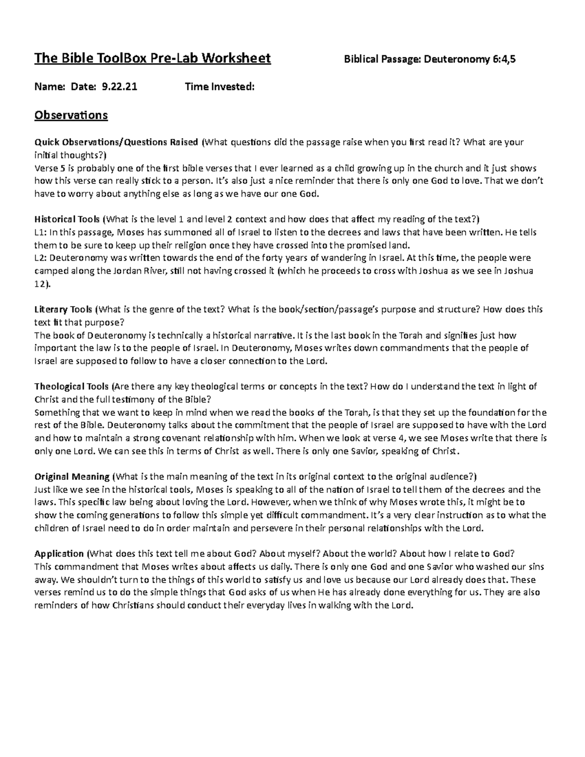 Deuteronomy Exegesis - The Bible ToolBox Pre-Lab Worksheet Biblical ...