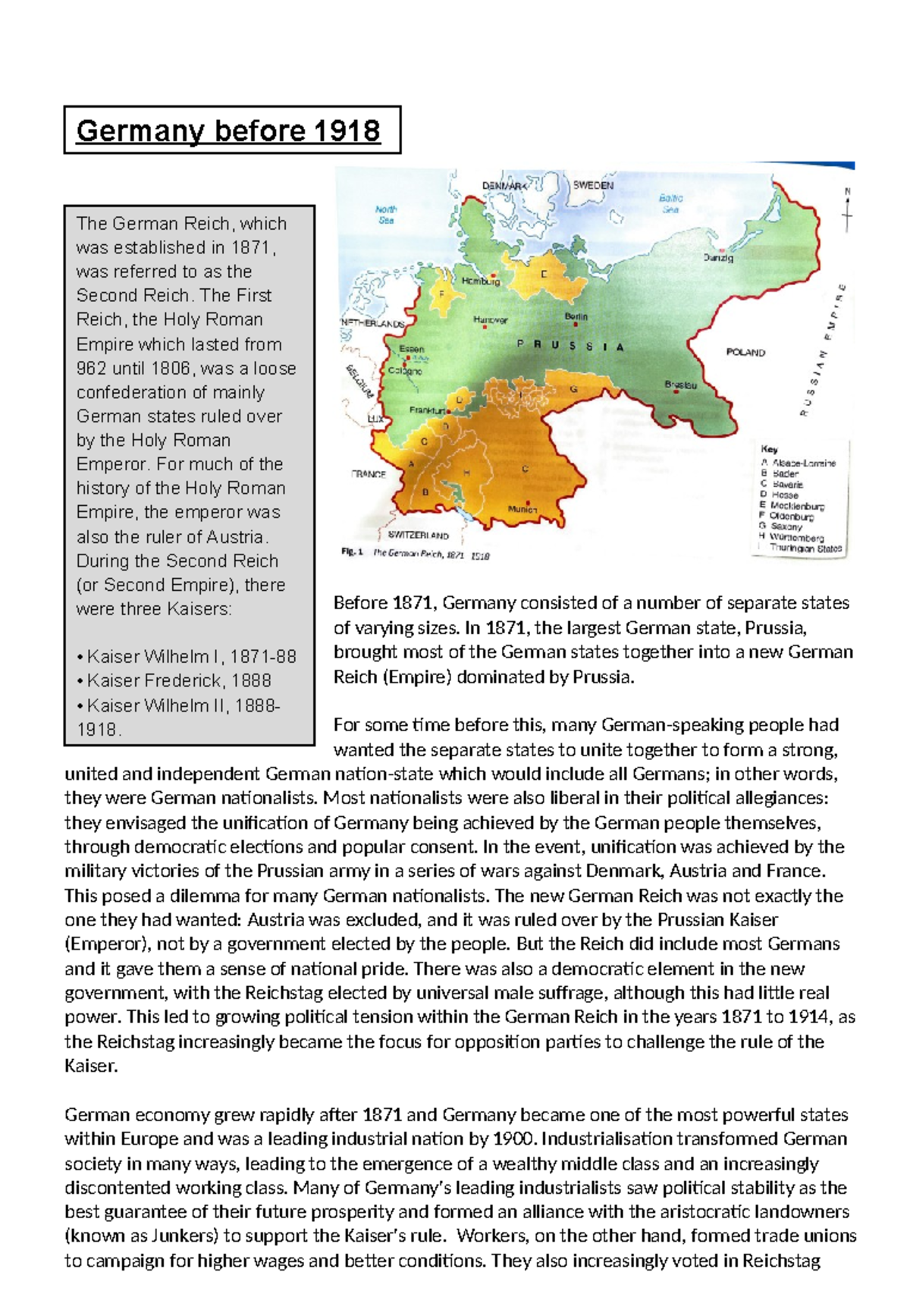 Germany before 1918 info - Before 1871, Germany consisted of a number ...