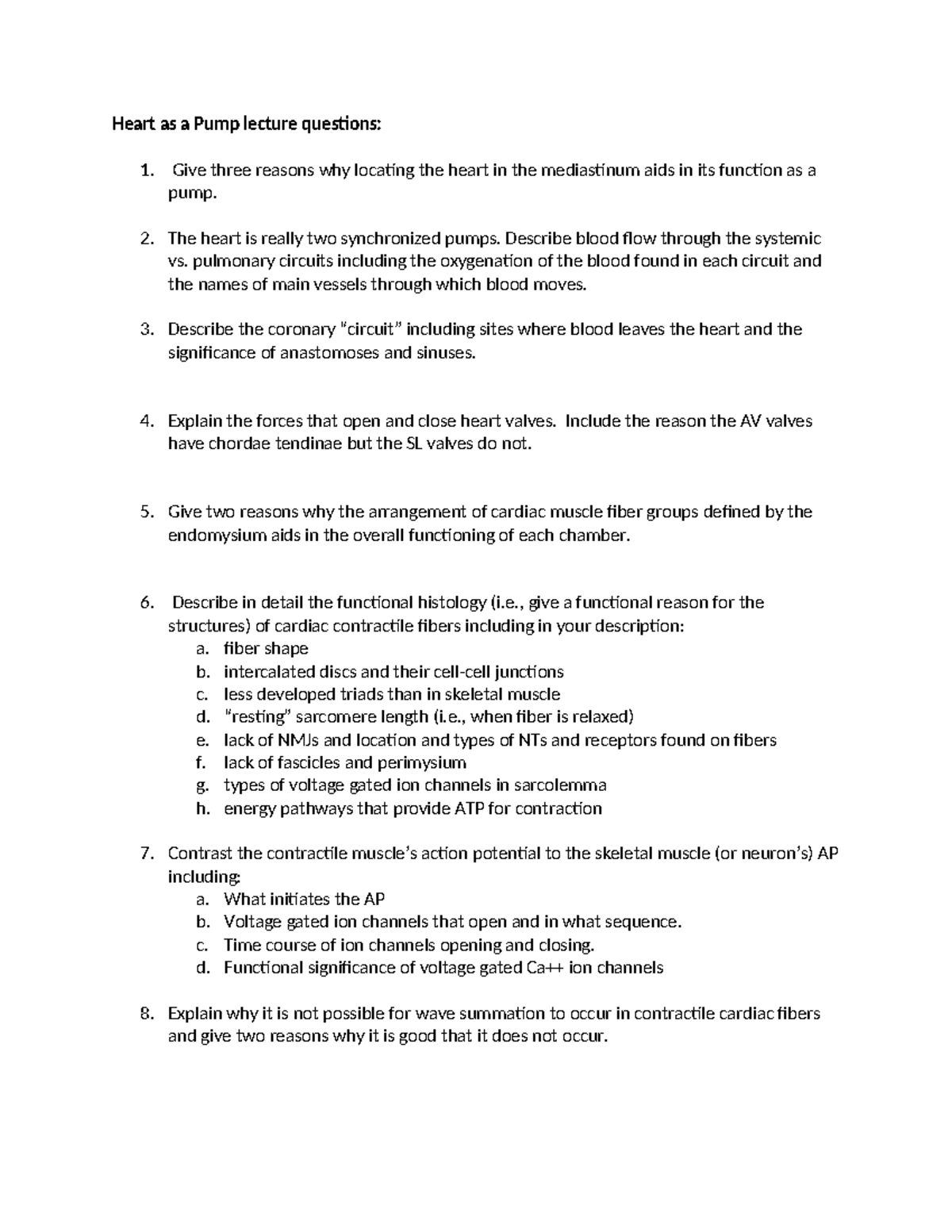 1 Heart as a Pump lecture questions - Give three reasons why locating ...