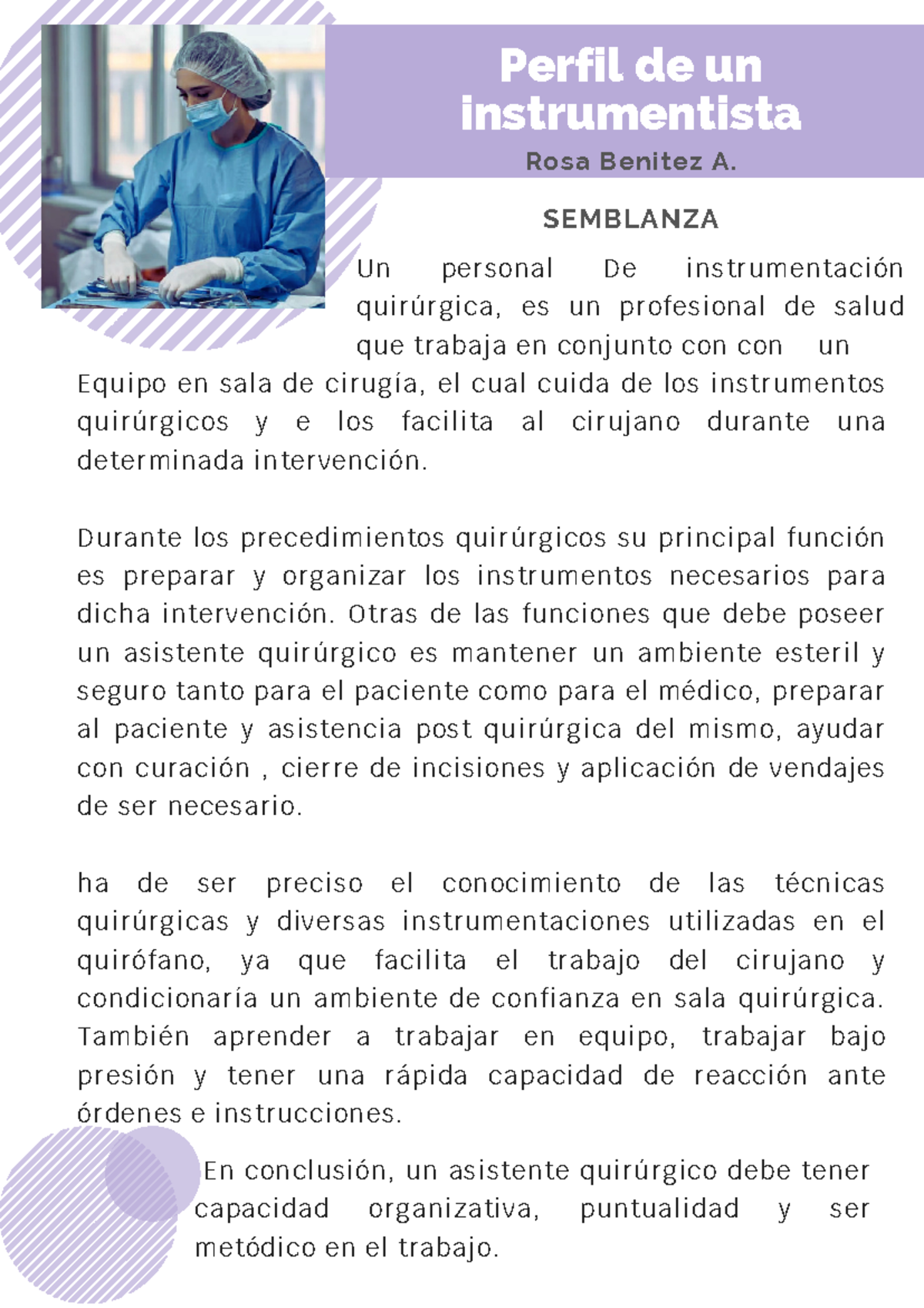 Perfil de asist. Qx - Perfil de un instrumentista Rosa Benitez A ...