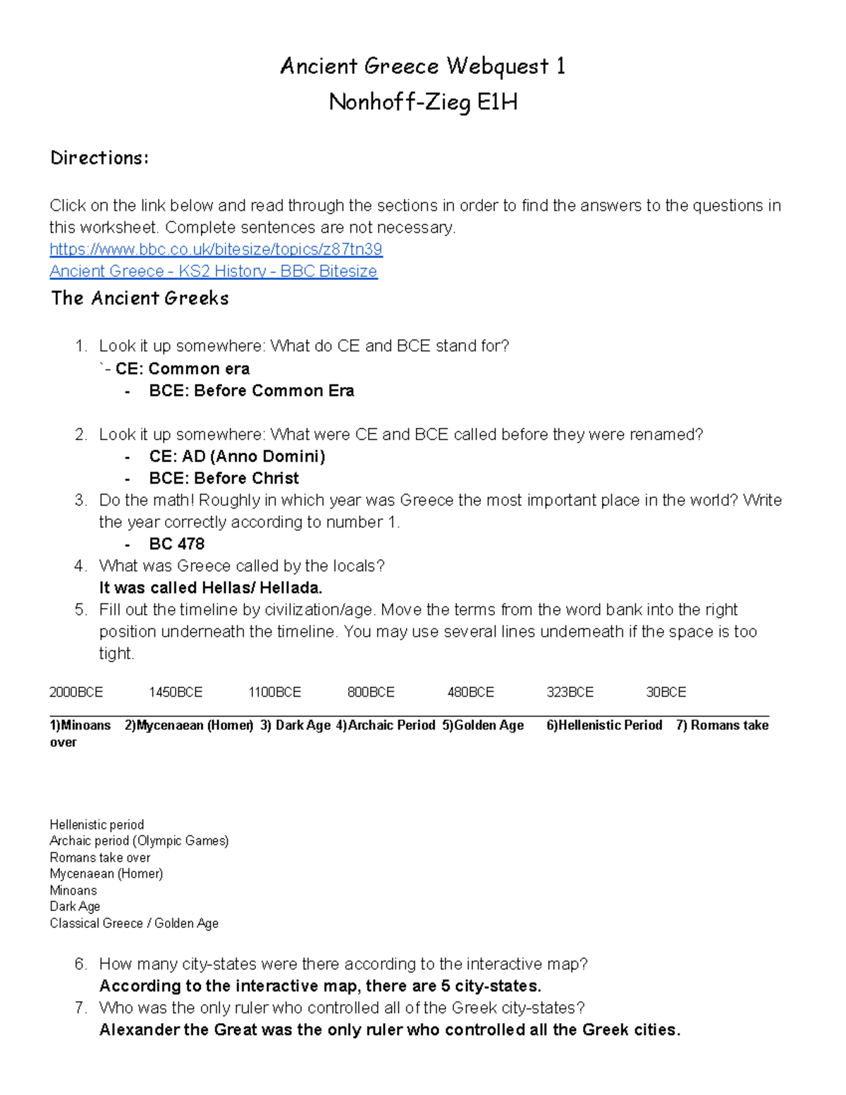 Ancient Greece Web Quest 1 ws - Ancient Greece Webquest 1 Nonhoff-Zieg ...