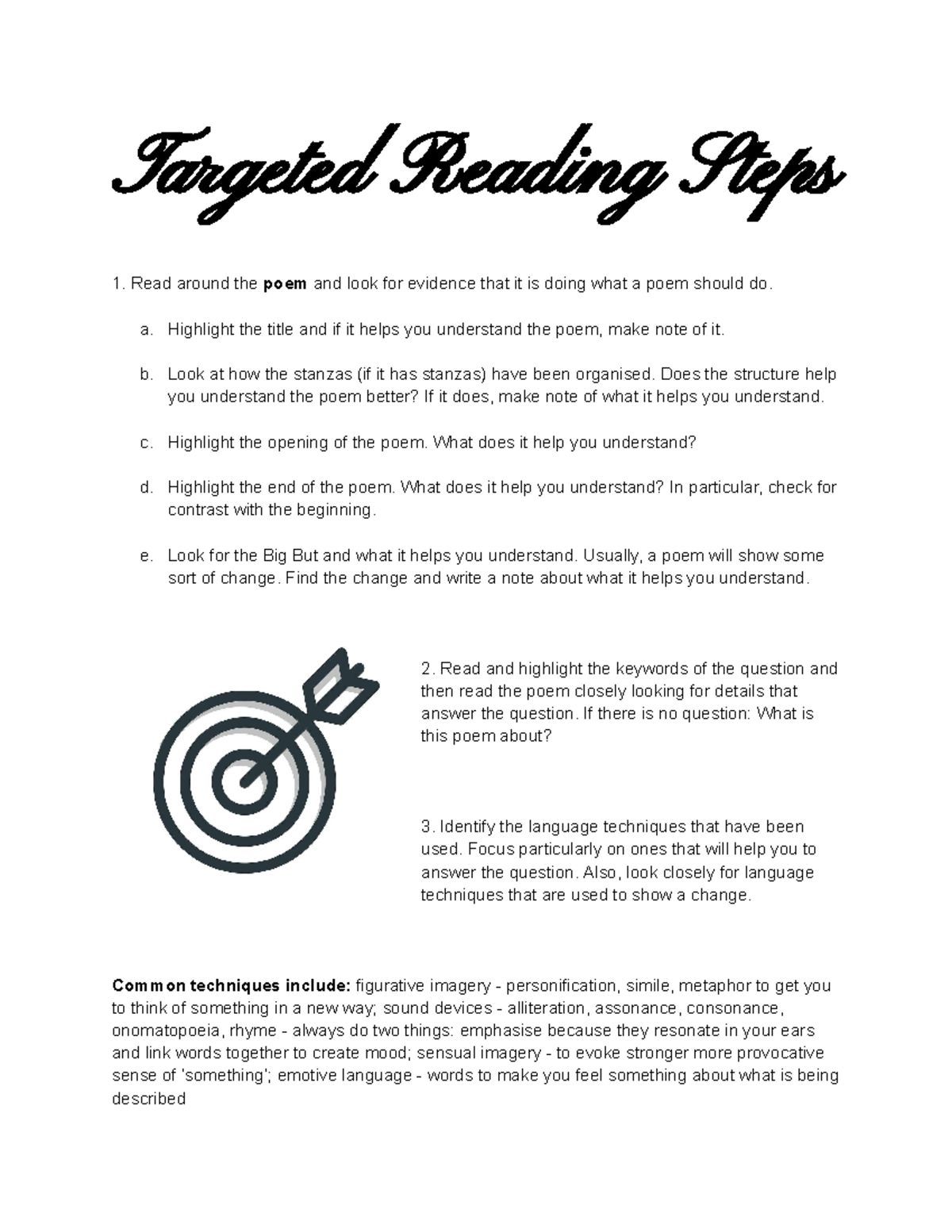 Targeted Reading Steps - Targeted Reading S teps Read around the poem ...