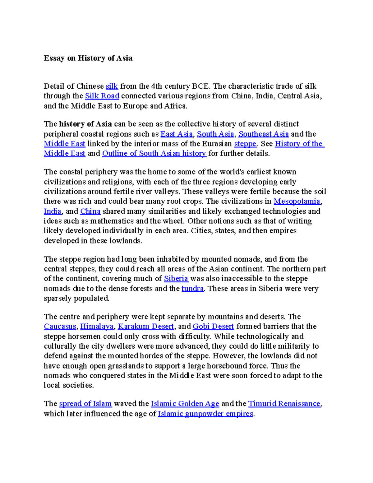 Essay on History of Asia - Essay on History of Asia Detail of Chinese ...