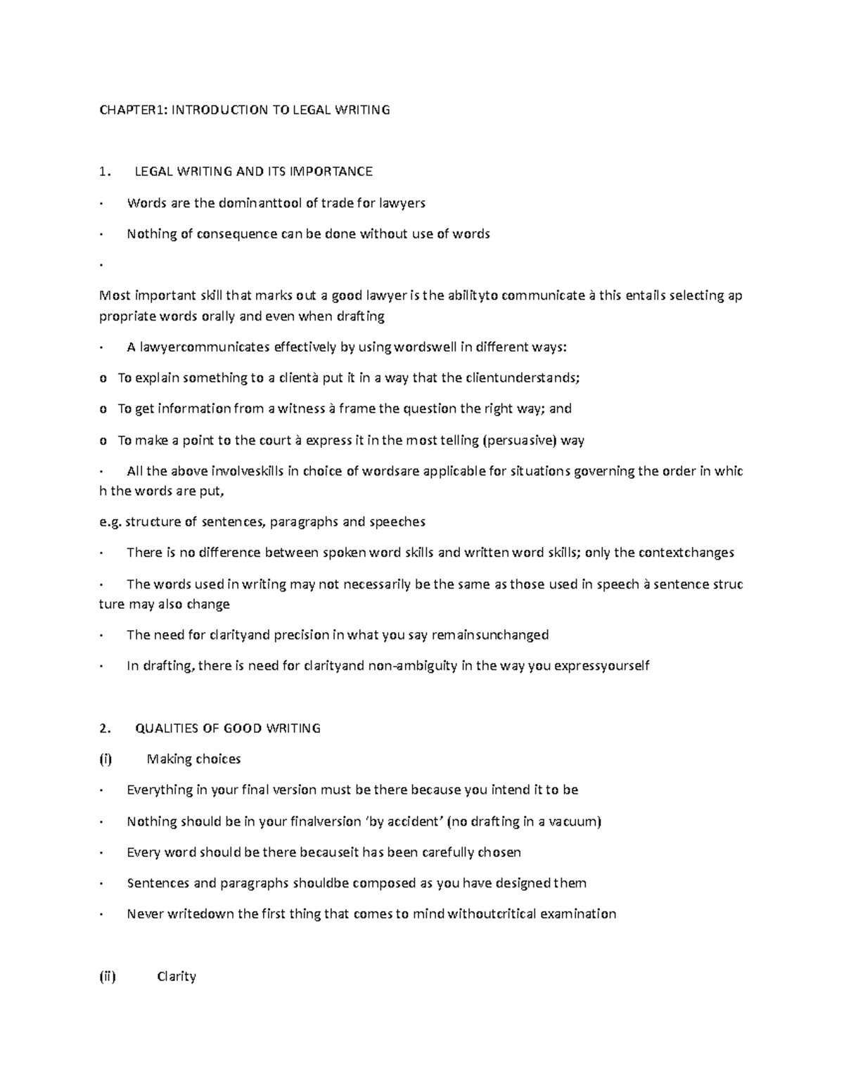 103 Legal Writing - CHAPTER1: INTRODUCTION TO LEGAL WRITING 1. LEGAL ...