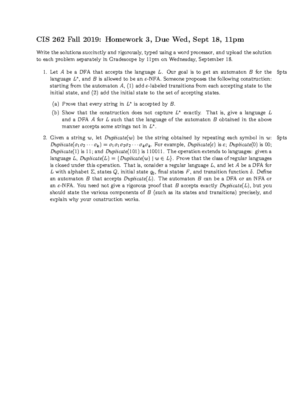 Homework 3 Questions - CIS 262 Fall 2019: Homework 3, Due Wed, Sept 18 ...