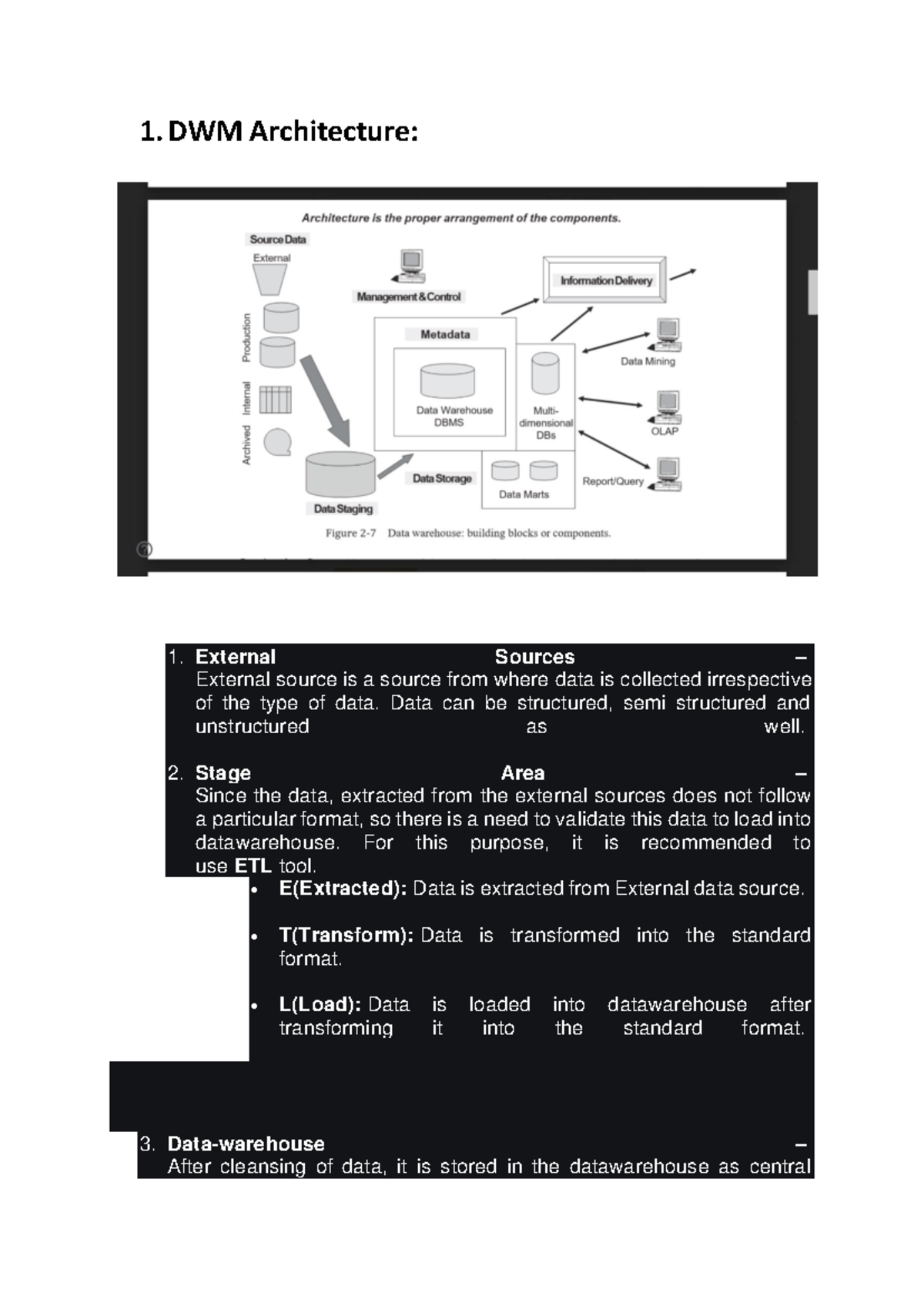 DWM - data ware house and management - 1. DWM Architecture: 1. External ...