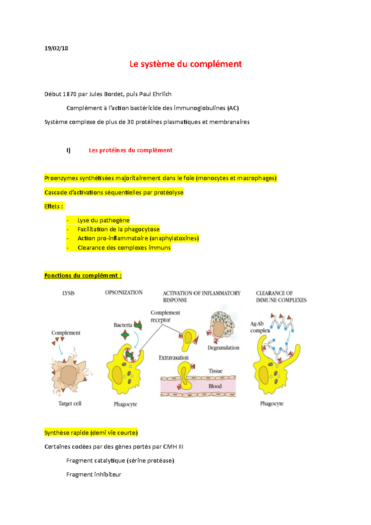 CM7 - Le système du complément - 19/02/ Le système du complément Début ...