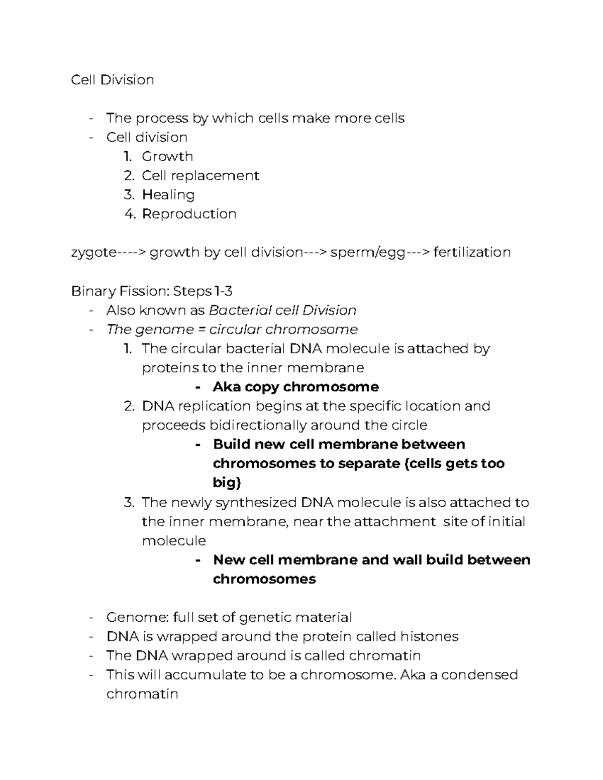 Nov - Professor Deimeke Bio Lecture Notes - Cell Division The process ...
