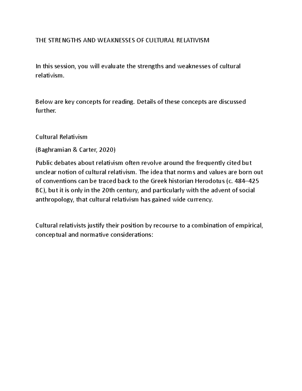 THE Strengths AND Weaknesses OF Cultural Relativism - THE STRENGTHS AND ...