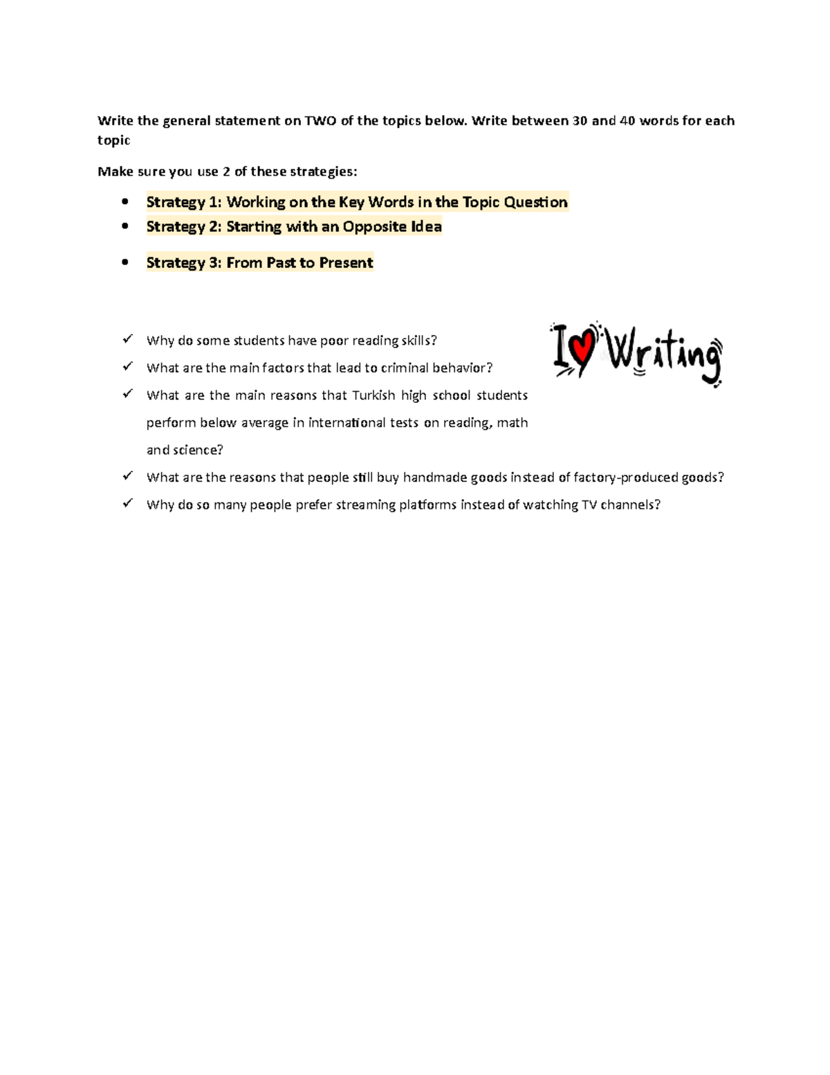 Writing general statements - Write the general statement on TWO of the ...