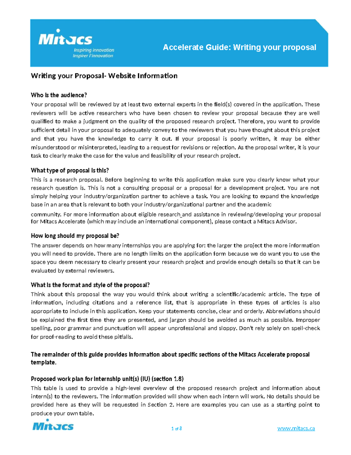 Mitacs accelerate guide to writing your proposal - Accelerate Guide ...