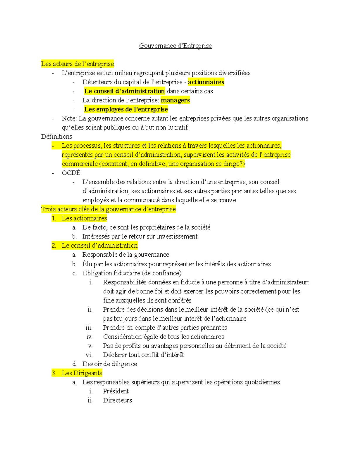 Gouvernance de l'Entreprise - Gouvernance d’Entreprise Les acteurs de l’entreprise L’entreprise ...