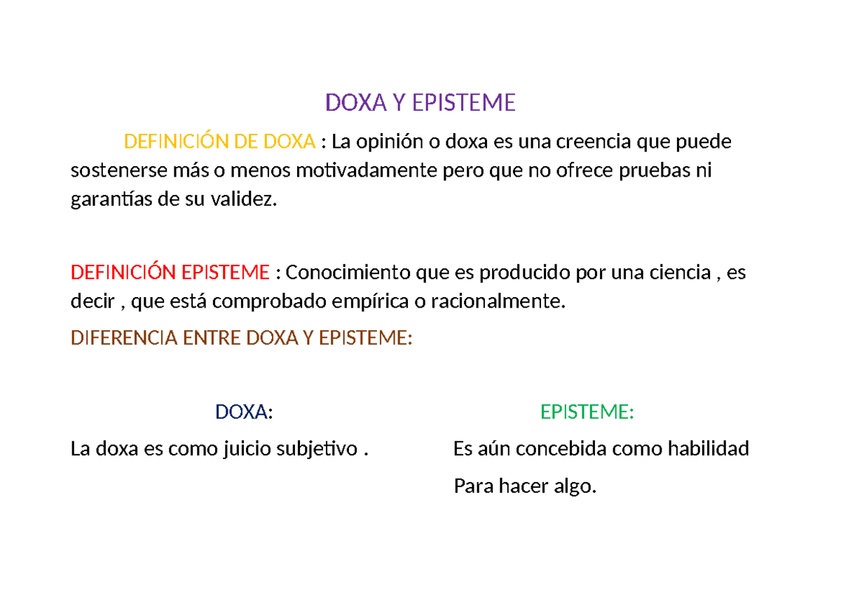Doxa y episteme - apuntes - Balance de materia - DOXA Y EPISTEME ...
