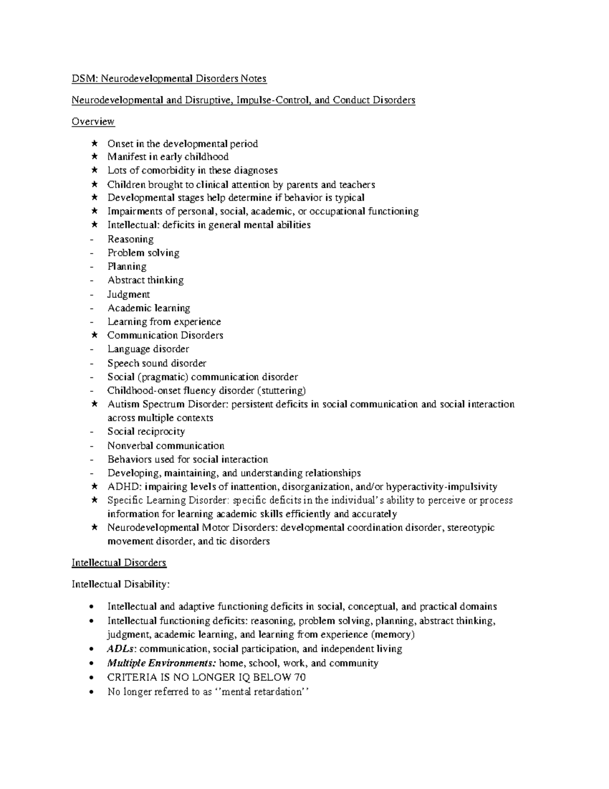 DSM: Neurodevelopmental Disorders Notes - Studocu