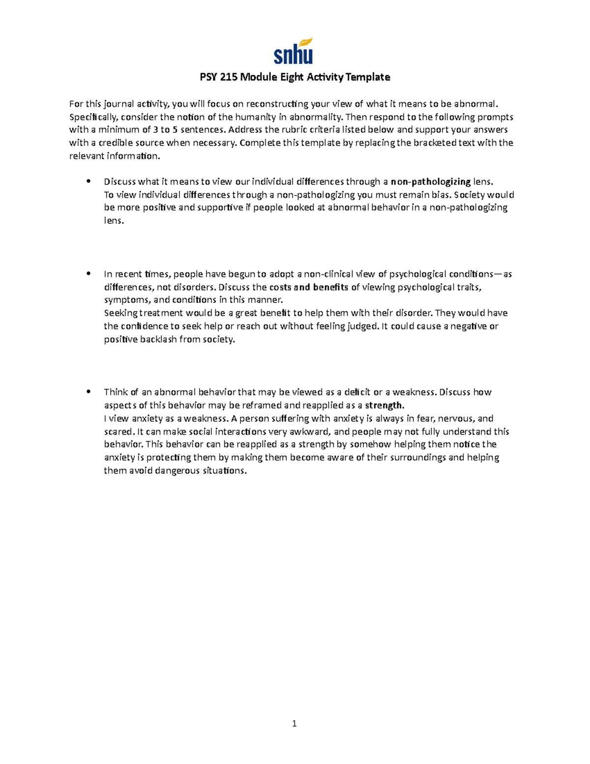 PSY 215 Module Eight Activity Template - PSY 215 Module Eight Activity ...