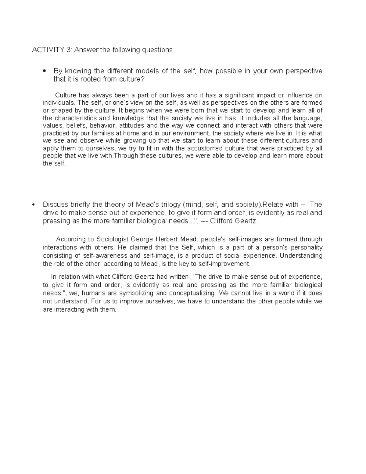 UTS Activity 3 - ACTIVITY 3: Answer the following questions. By knowing ...