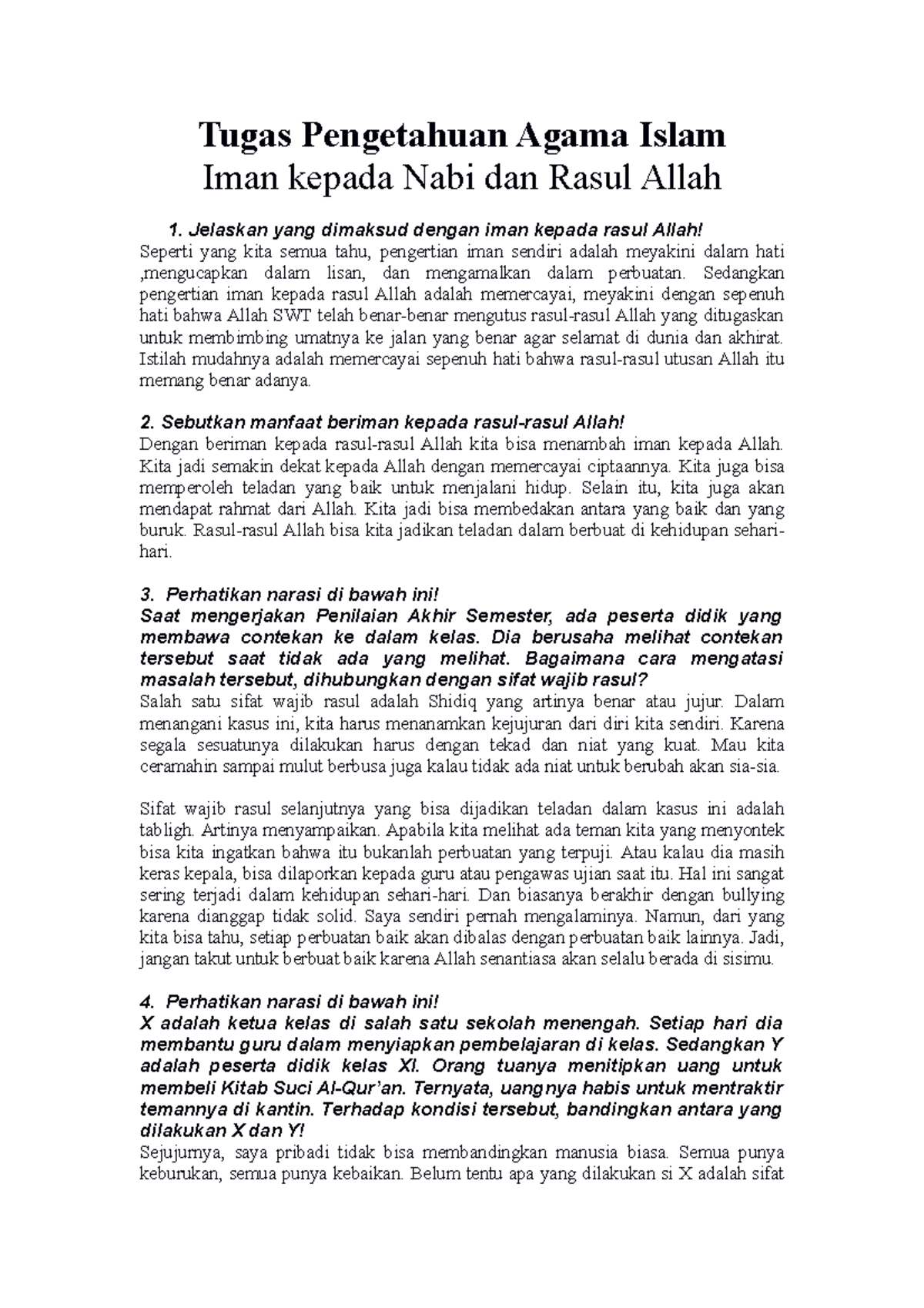 Agama Islam - Tugas Pengetahuan Iman Kepada Rasul - Tugas Pengetahuan ...