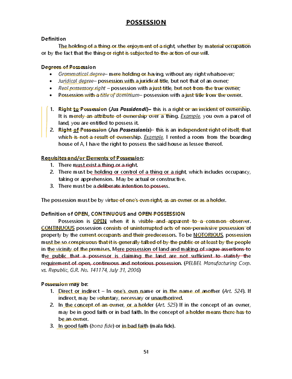 435652936 Property Law Notes - POSSESSION Definition The holding of a ...