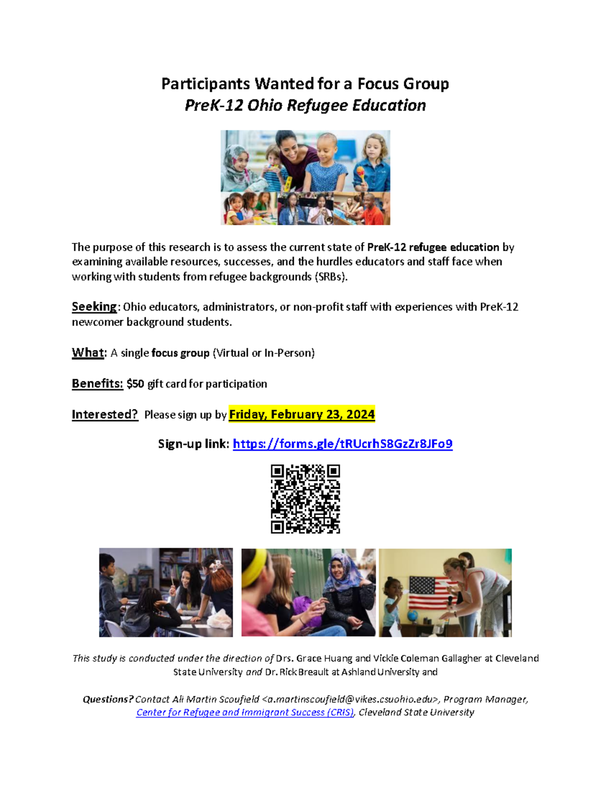 Newcomer educators - senior capstone projects - Participants Wanted for ...
