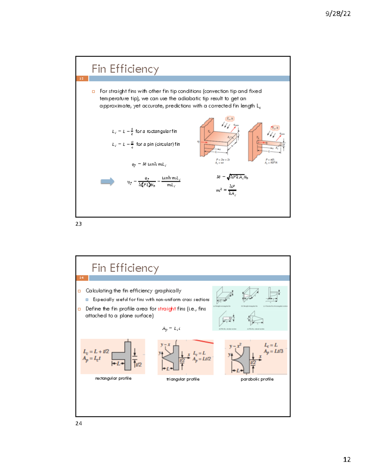 Pt5 Lecture 10 Fin Analysis - 9/28/ 12 Fin Efficiency ̈ For straight ...