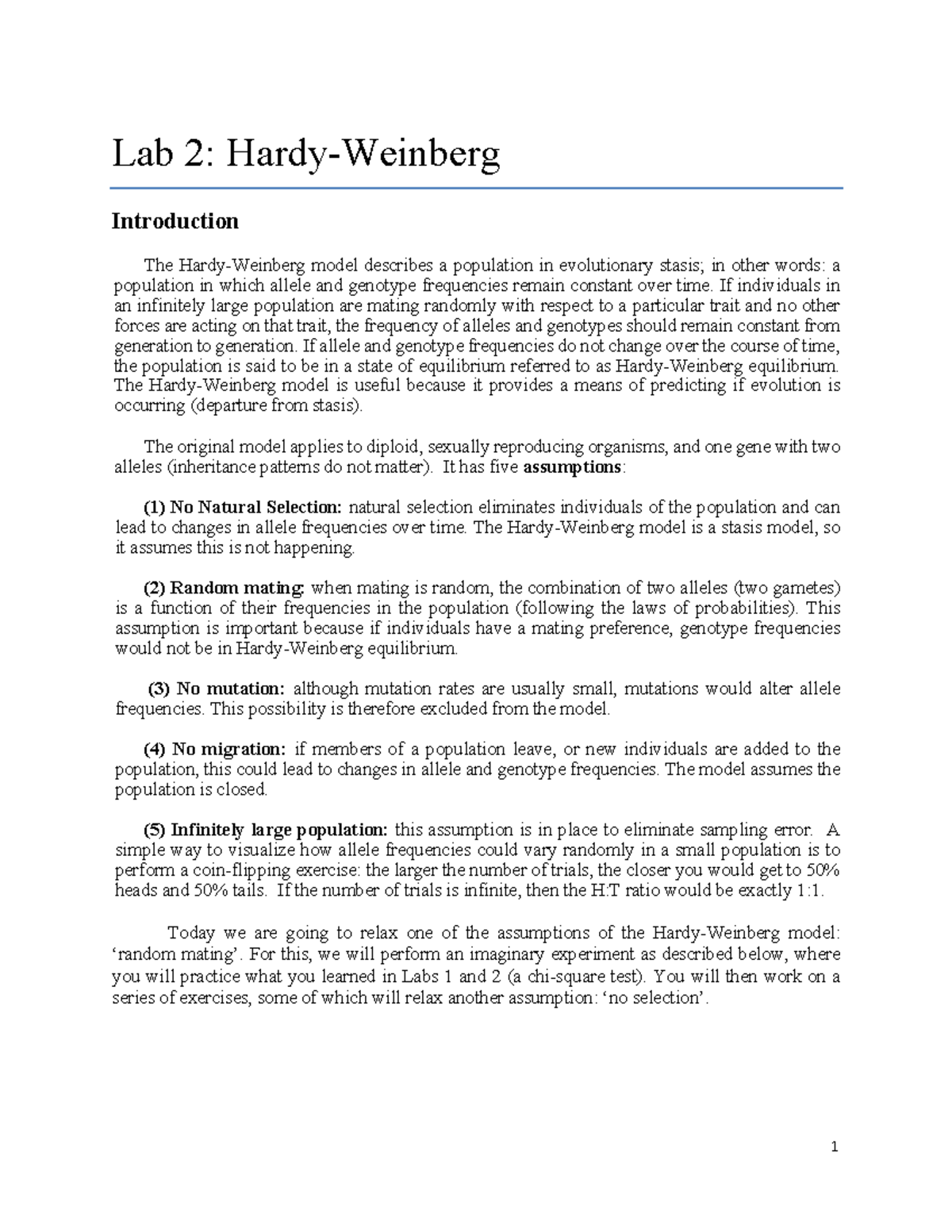 3-Hardy-Weinberg - Hardy Wein. - Lab 2: Hardy-Weinberg Introduction The ...