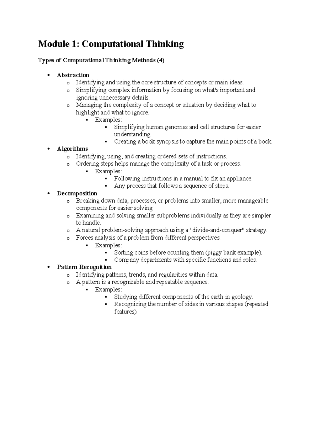 CC2 Module 1 Summary - Module 1: Computational Thinking Types of Computational Thinking Methods ...