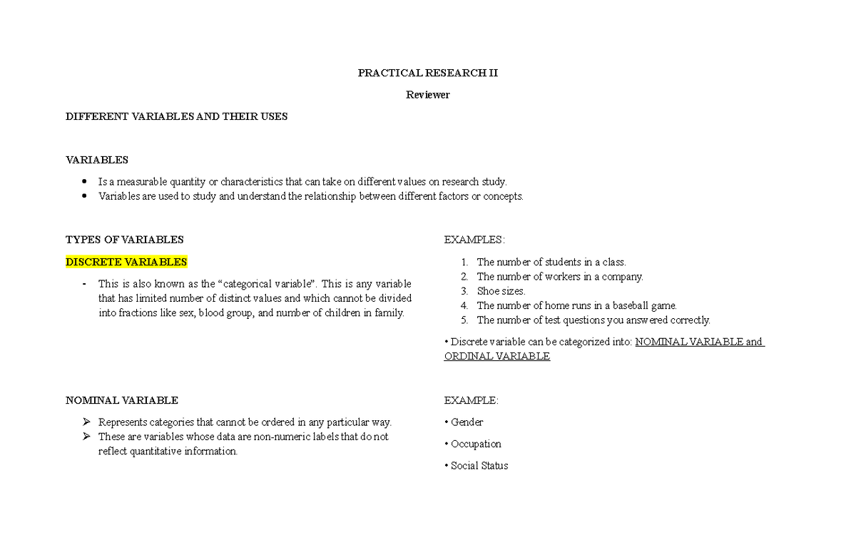 Practical- Research-2 - PRACTICAL RESEARCH II Reviewer DIFFERENT ...