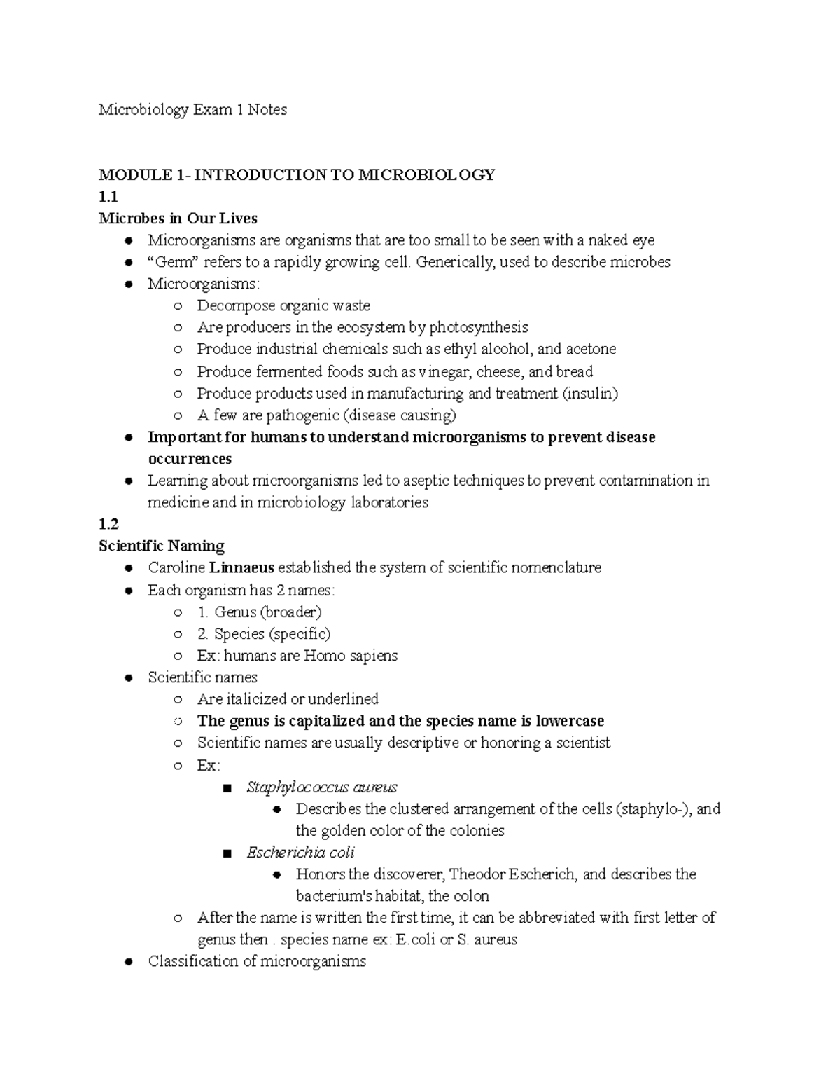 Exam 1 - Exam 1 microbiology Notes - Microbiology Exam 1 Notes MODULE 1 ...