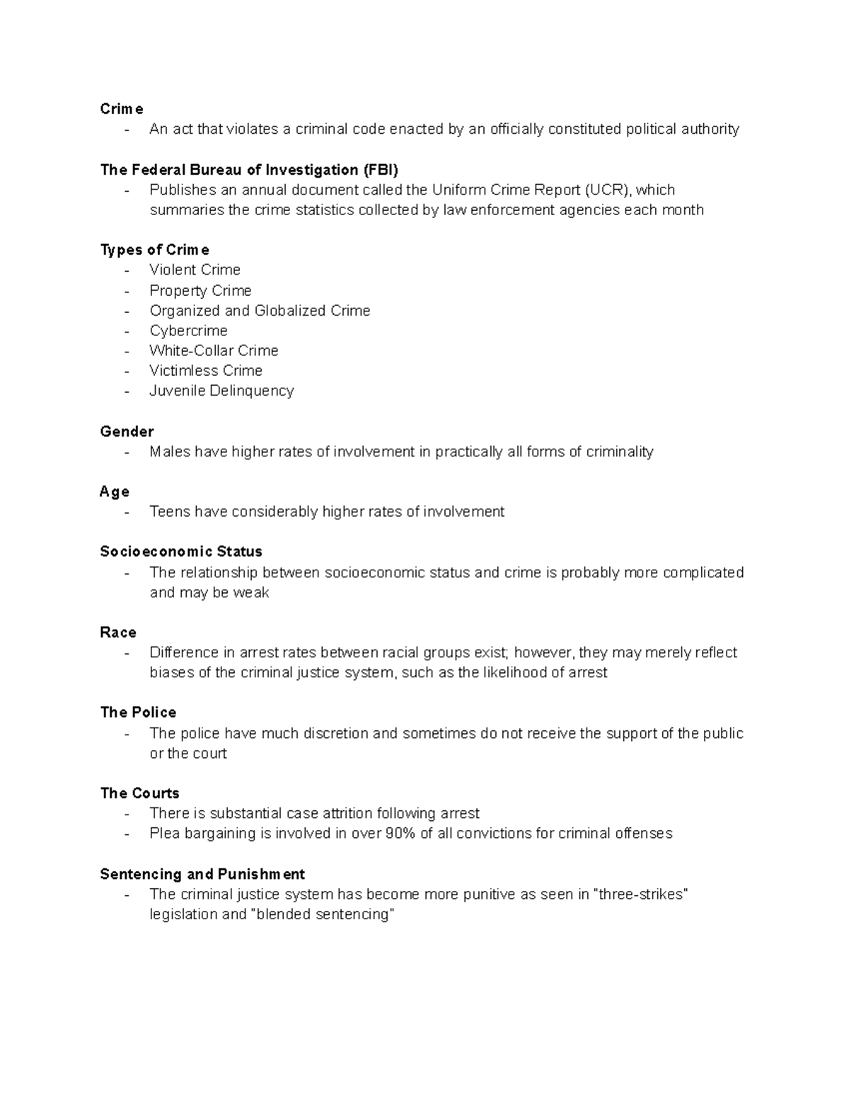 SOCI 243 Notes 10 - Information around the basics of crime and how the ...