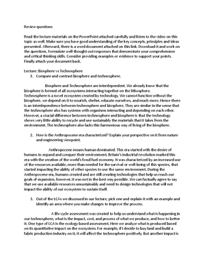 Review Questions on Ecosystem and Ecology - Discussion questions Read ...